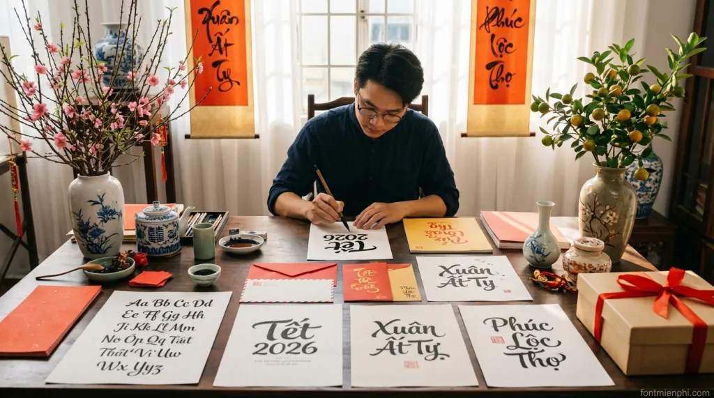 Font chữ viết tay Việt hóa phù hợp cho thiết kế Tết 2026